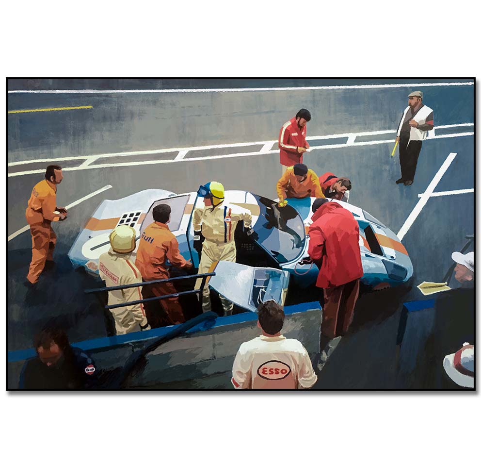 Ford GT40 at pit stop - tableau poster illustration - Philippe Lepape